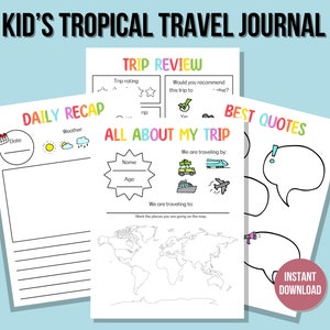 Kid's Travel Journal With Tropical Theme, Spring Break Journal, Instant ...