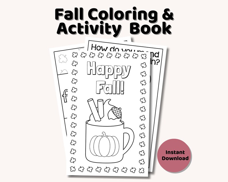 Fall Coloring Book for Kids, Instant Download - Etsy