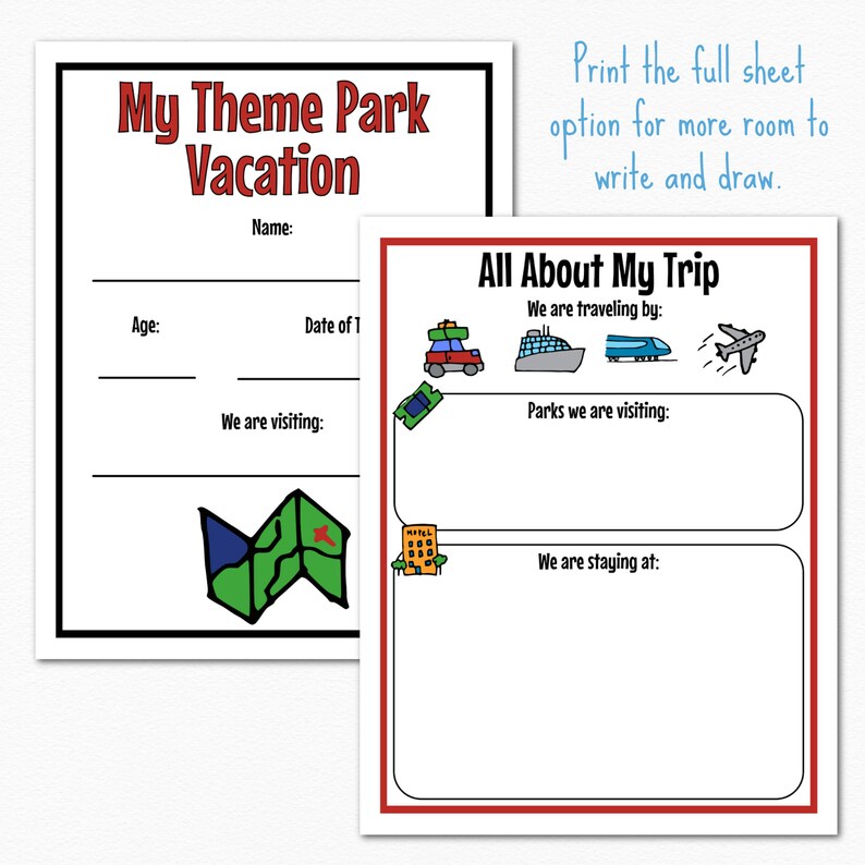 Kid's Theme Park Vacation Journal Florida Vacation - Etsy
