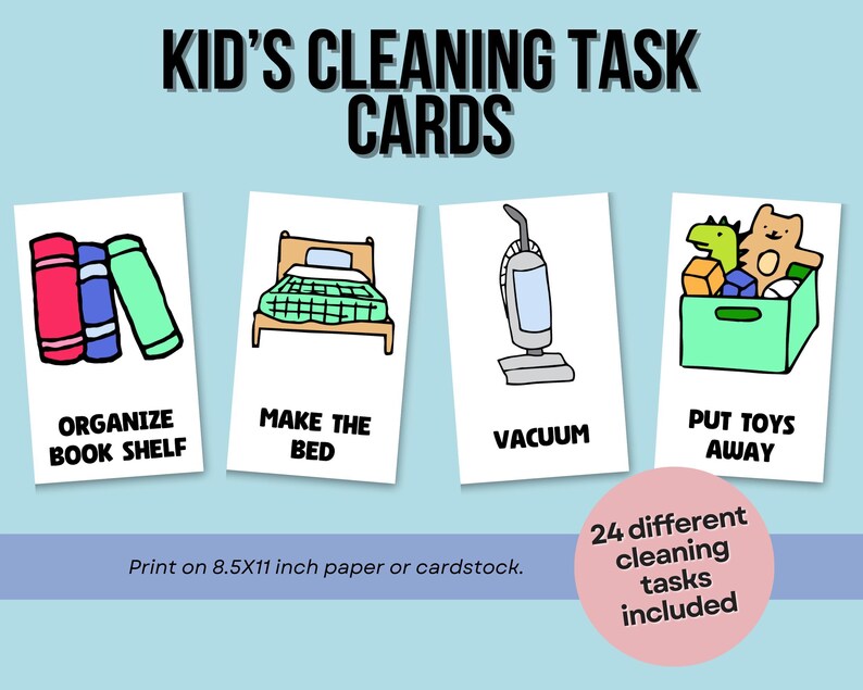 Kid's Chore Chart Task Cards, Instant Download - Etsy