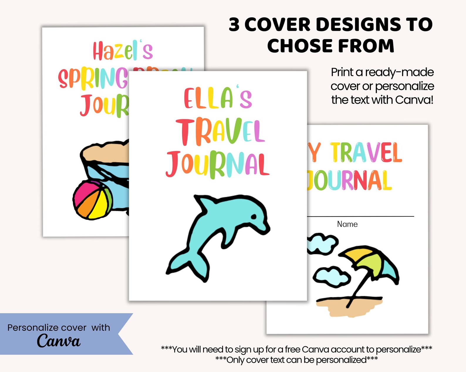 Kid's Travel Journal With Tropical Theme, Spring Break Journal, Instant ...