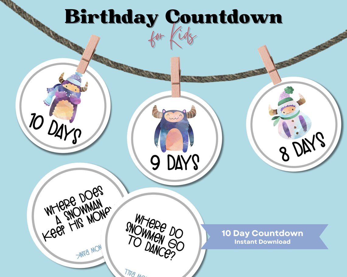 Birthday Countdown Banner for Kids, Kid's Jokes, Instant Download - Etsy