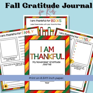 Fall Gratitude Journal for Kids; Thanksgiving Journal; Instant Download ...