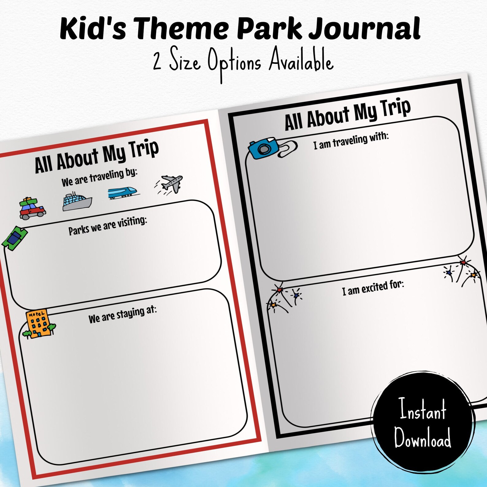 Kid's Theme Park Vacation Journal Florida Vacation - Etsy