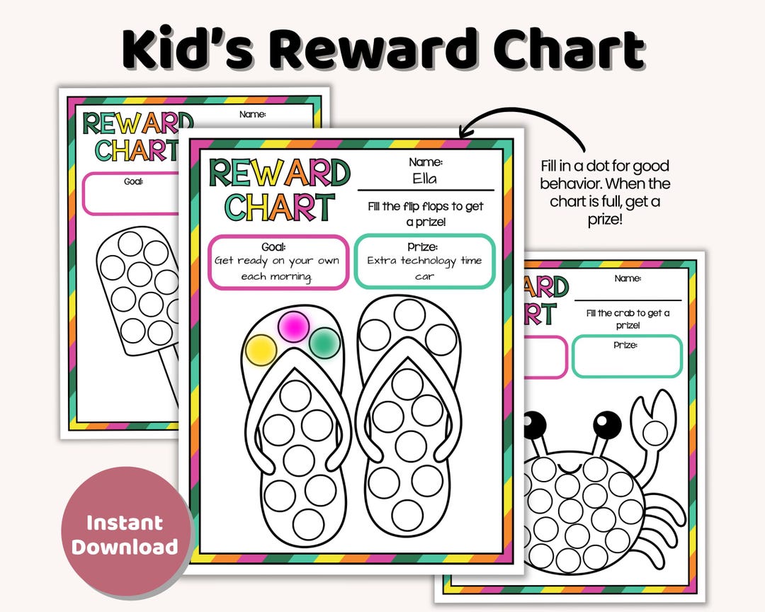 Reward Chart for Kids With Summer Theme, Instant Download - Etsy