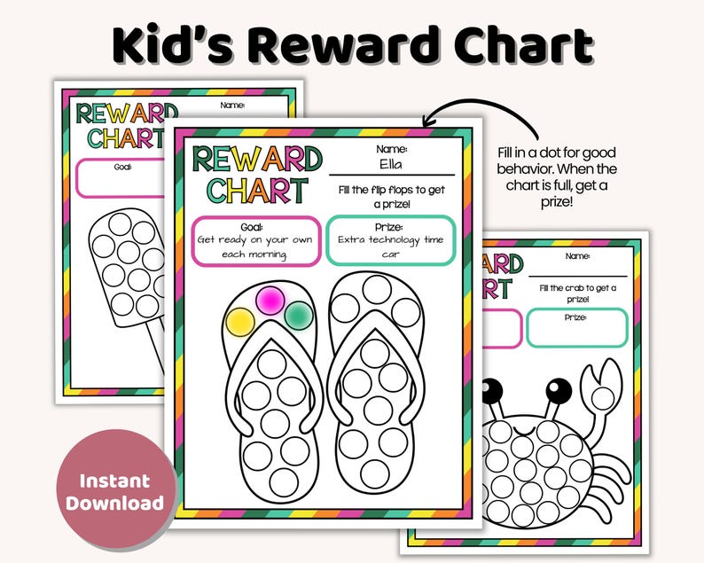 Reward Chart for Kids With Summer Theme, Instant Download - Etsy