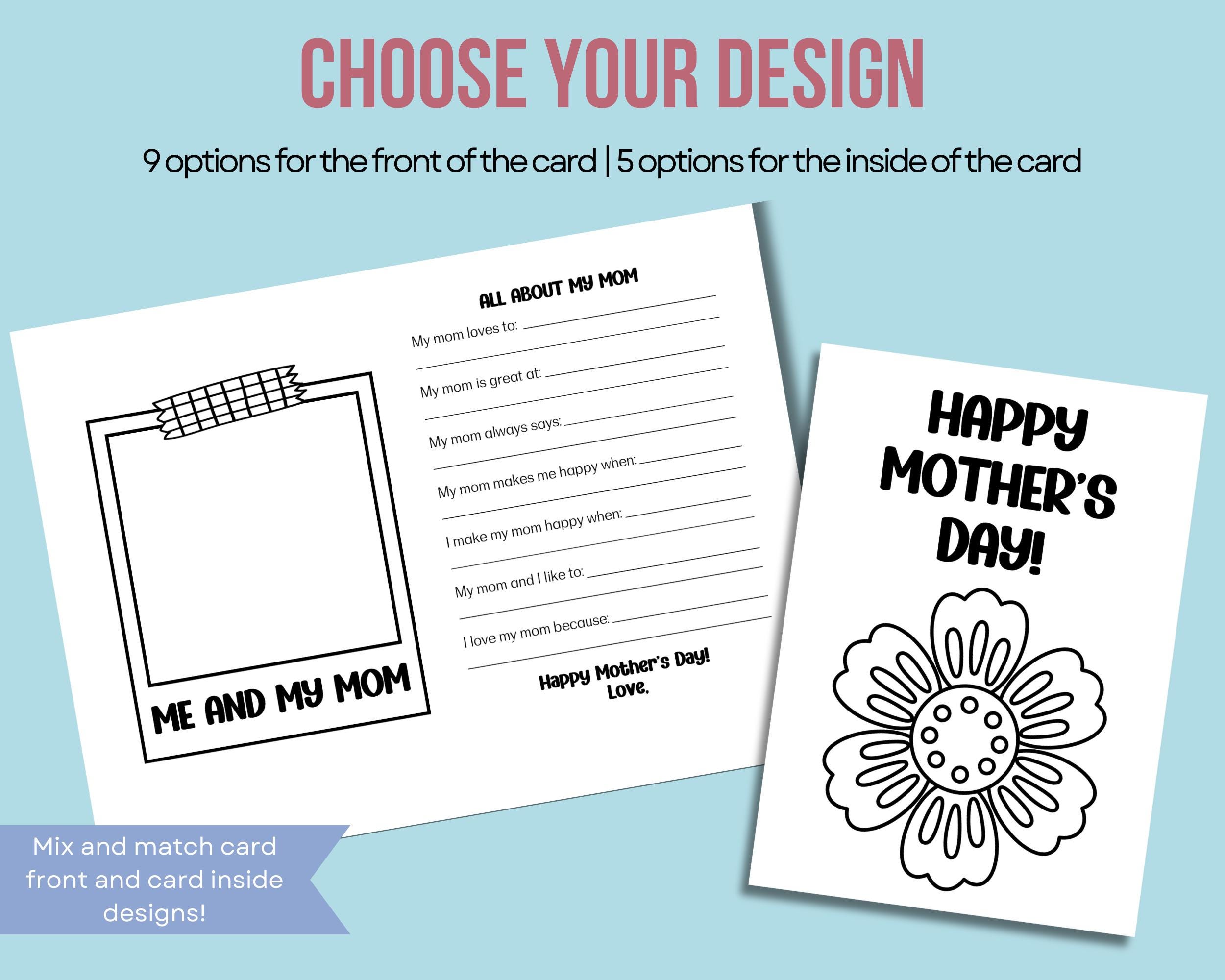 Printable Mother's Day Cards for Kids, DIY Color and Personalize for ...