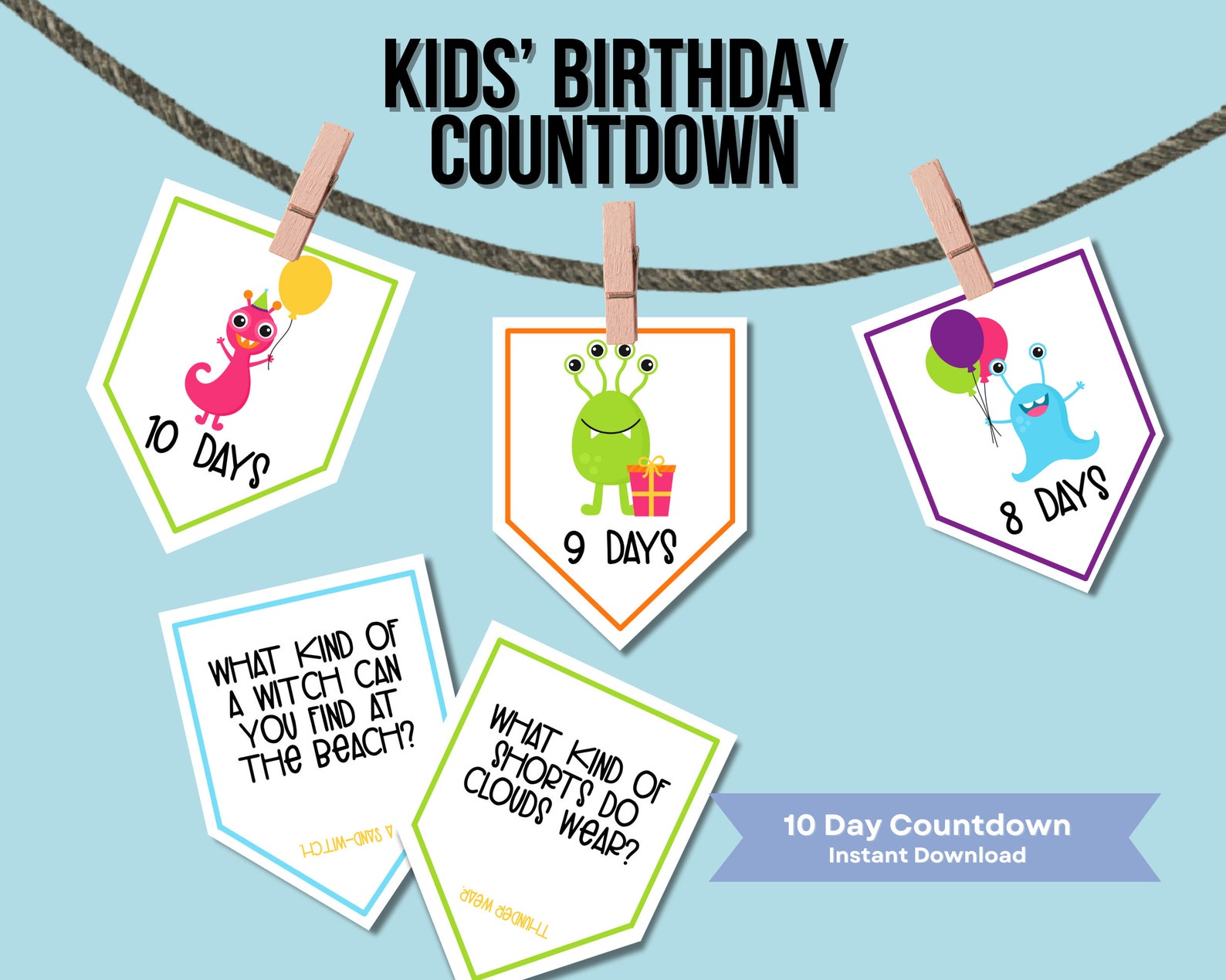 Birthday Countdown for Kids, Kid's Jokes, Instant Download - Etsy