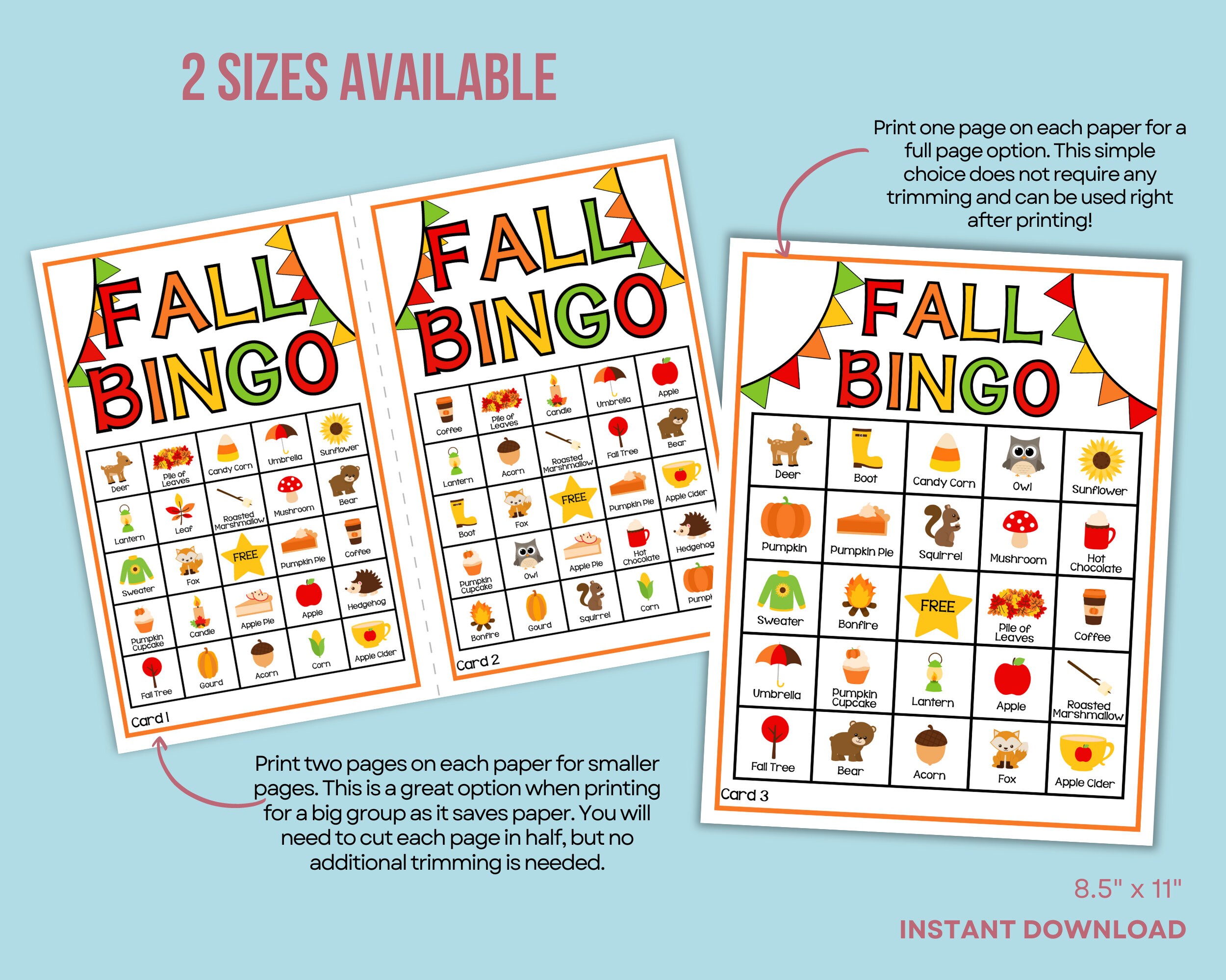 Fall Bingo for Kids, Fall Classroom Party Activity, Instant Download - Etsy