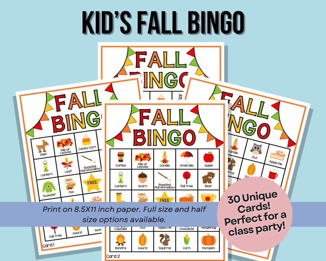 Fall Bingo for Kids, Fall Classroom Party Activity, Instant Download - Etsy