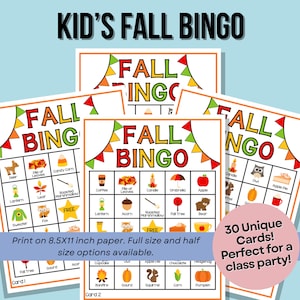 Fall Bingo for Kids, Fall Classroom Party Activity, Instant Download - Etsy