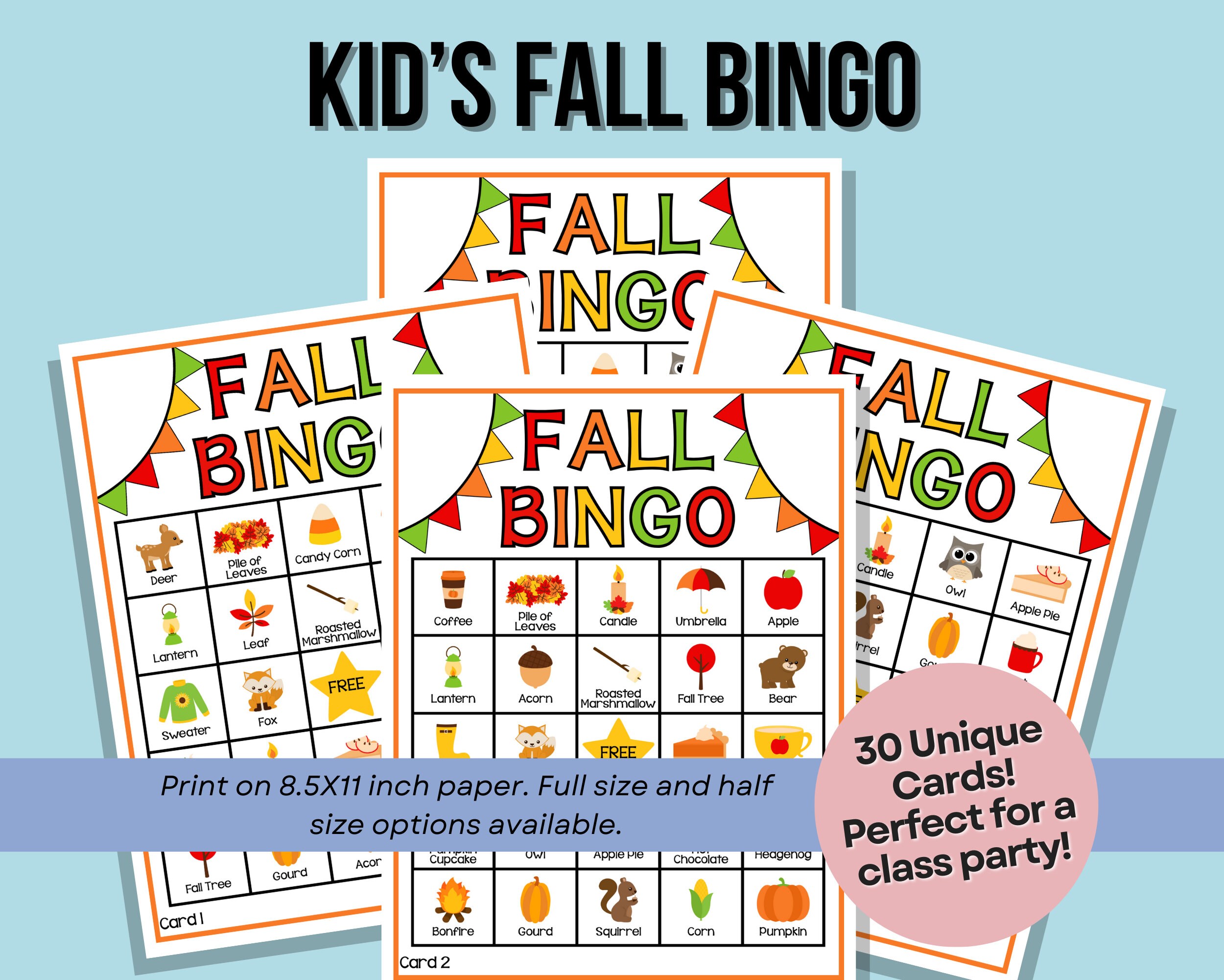 Fall Bingo for Kids, Fall Classroom Party Activity, Instant Download - Etsy
