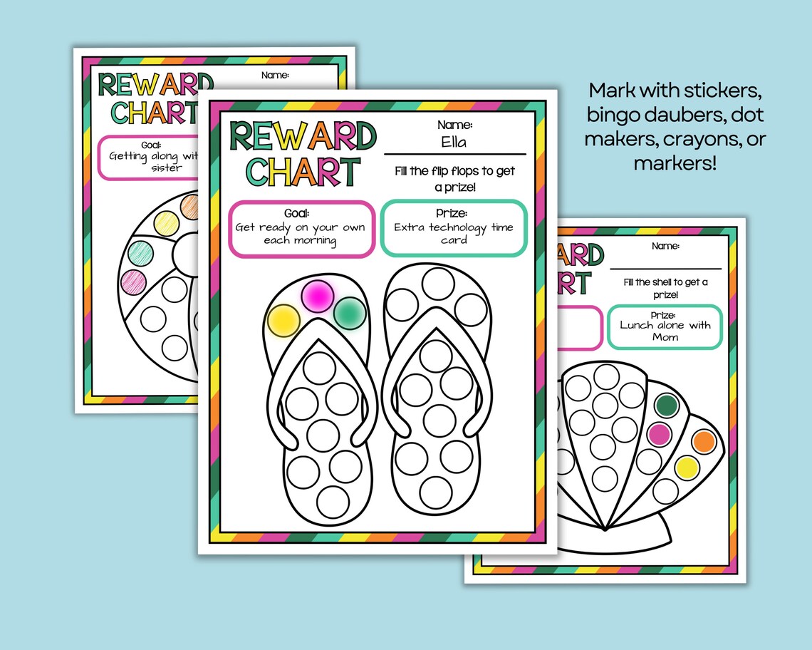 Reward Chart for Kids With Summer Theme, Instant Download - Etsy