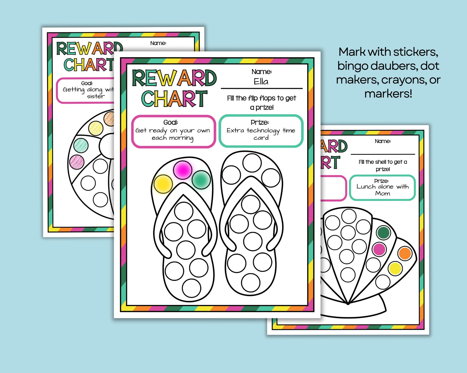 Reward Chart for Kids With Summer Theme, Instant Download - Etsy