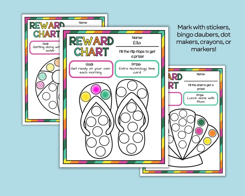 Reward Chart for Kids With Summer Theme, Instant Download - Etsy