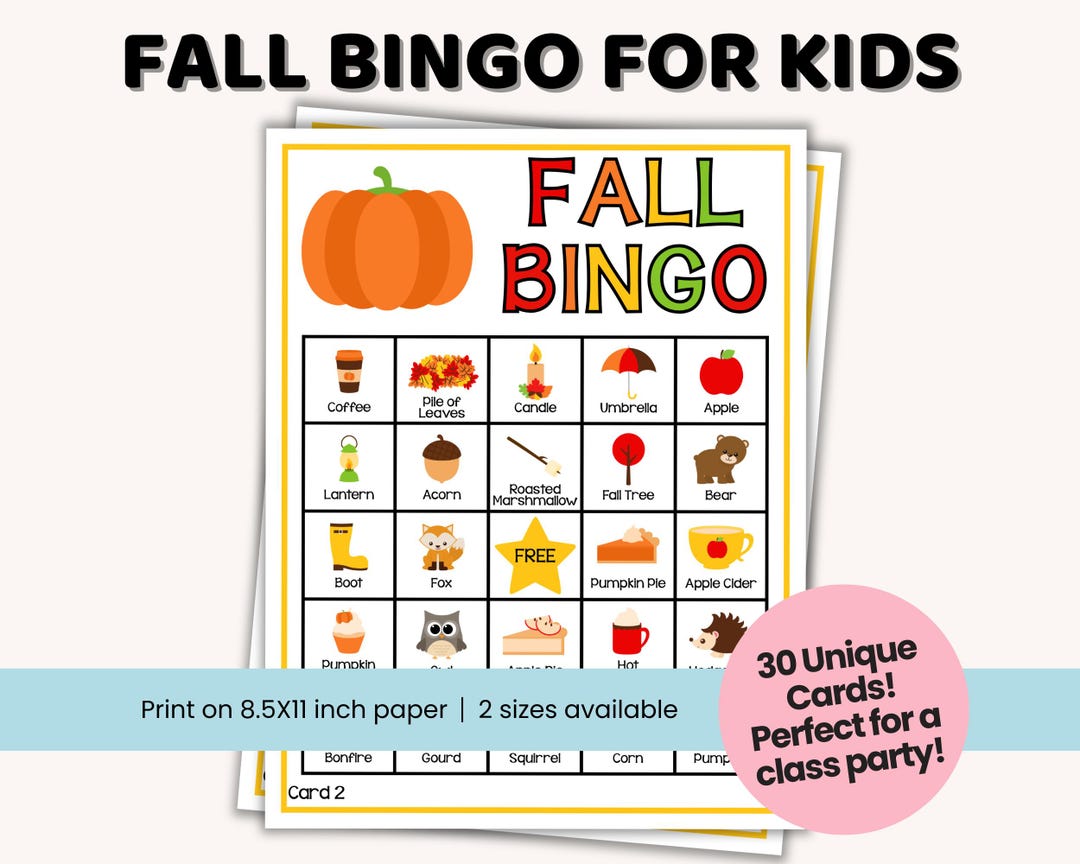 Fall Bingo for Kids, Fall Classroom Party Activity, Instant Download - Etsy