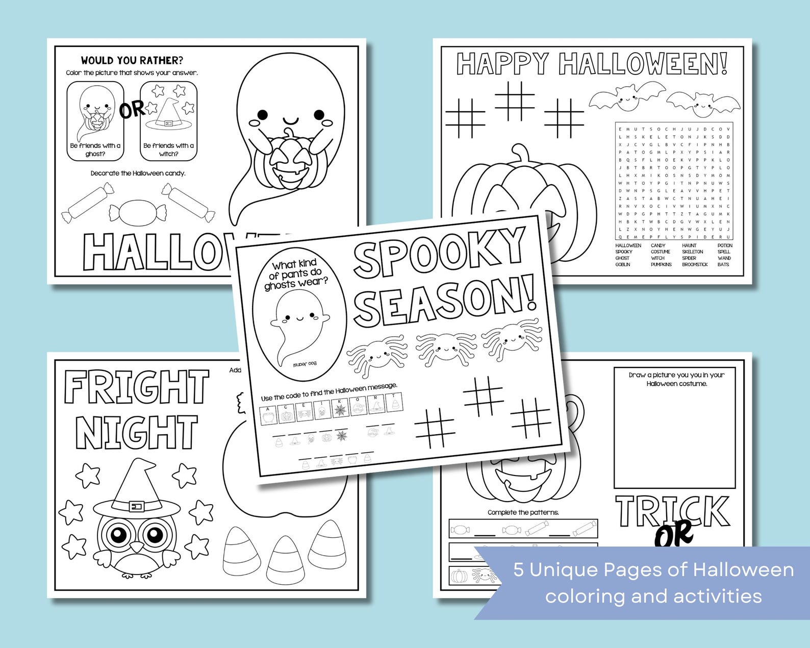 Halloween Coloring and Activity Sheets; Instant Download - Etsy