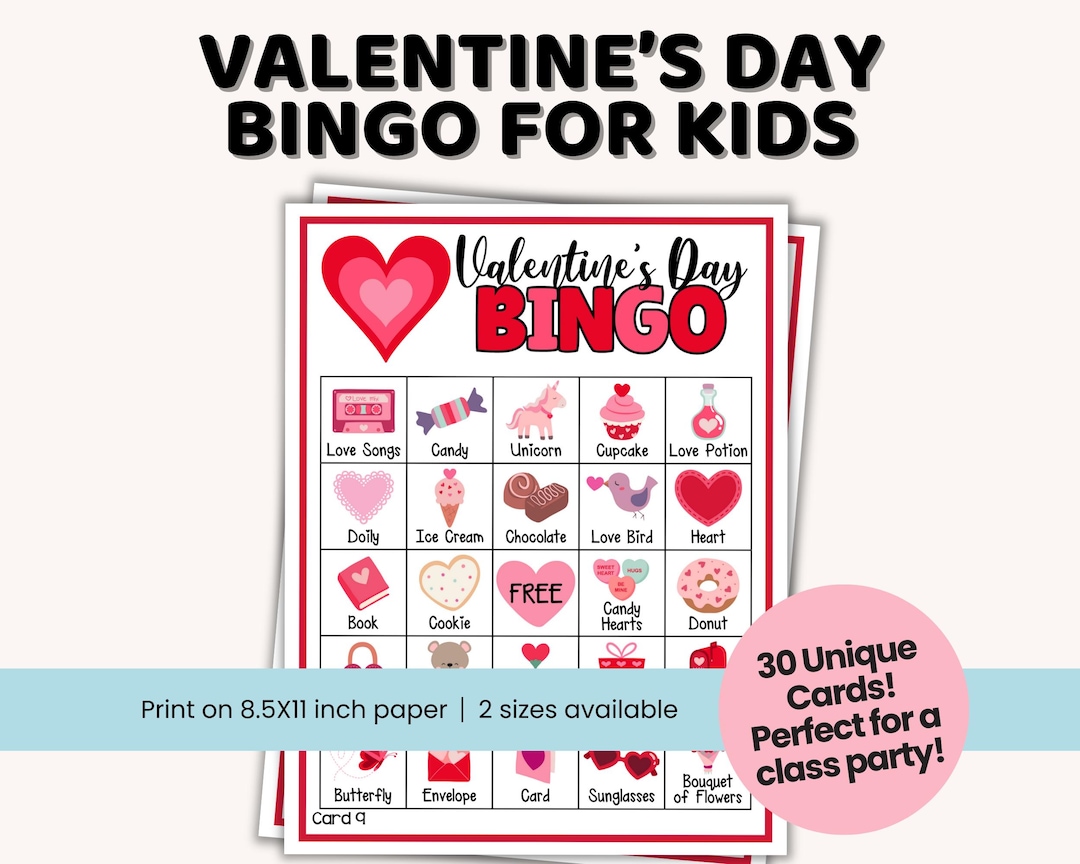 Valentine's Day Bingo Party Game for Kids, Instant Download - Etsy