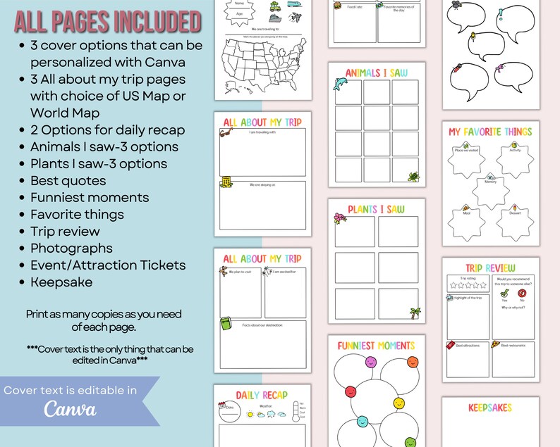 Kid's Travel Journal With Tropical Theme, Spring Break Journal, Instant ...