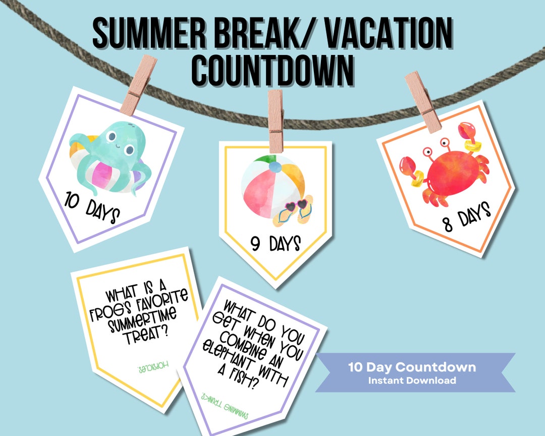 Vacation or Summer Break Countdown, Kid's Jokes, Instant Download - Etsy