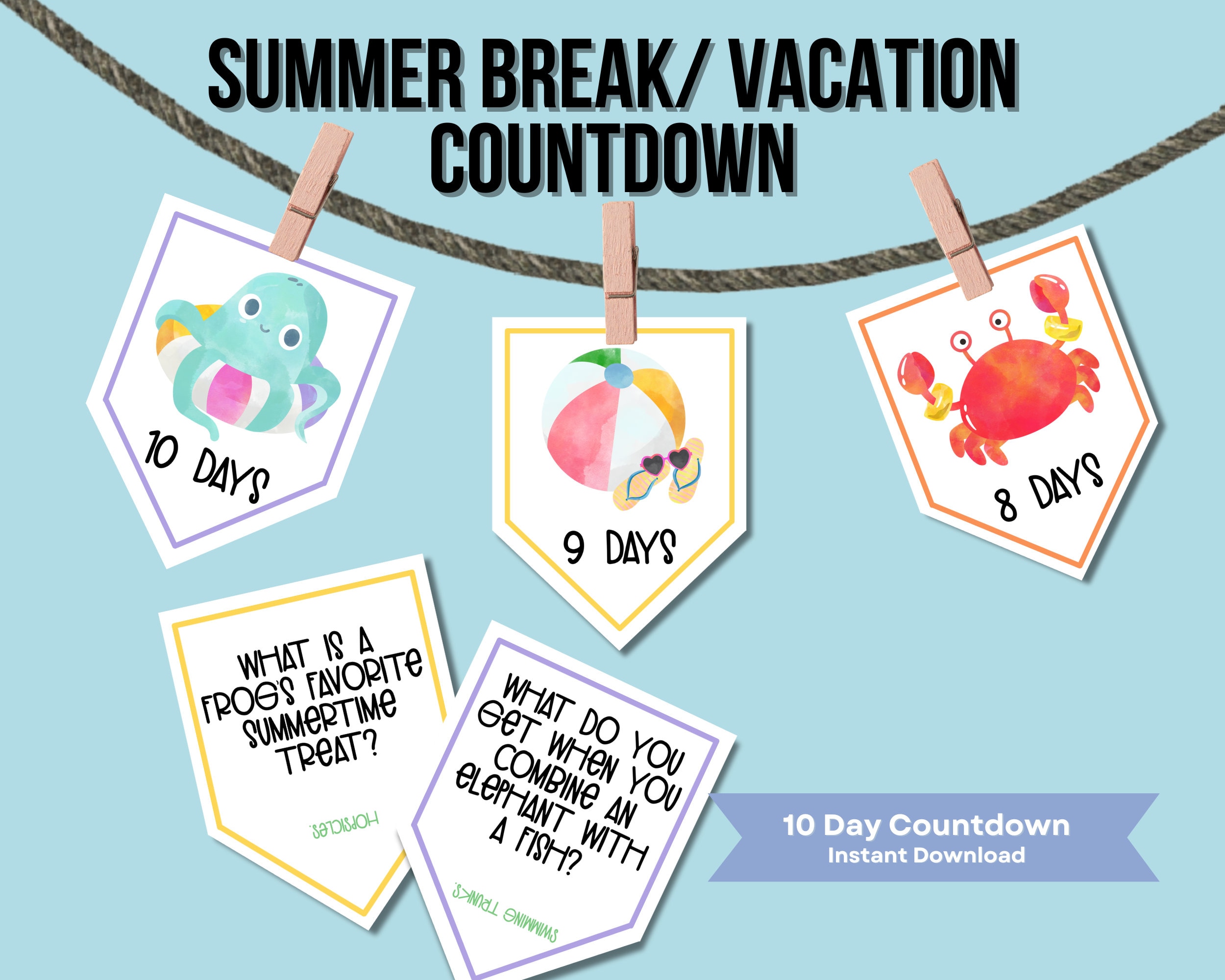 Vacation or Summer Break Countdown, Kid's Jokes, Instant Download - Etsy