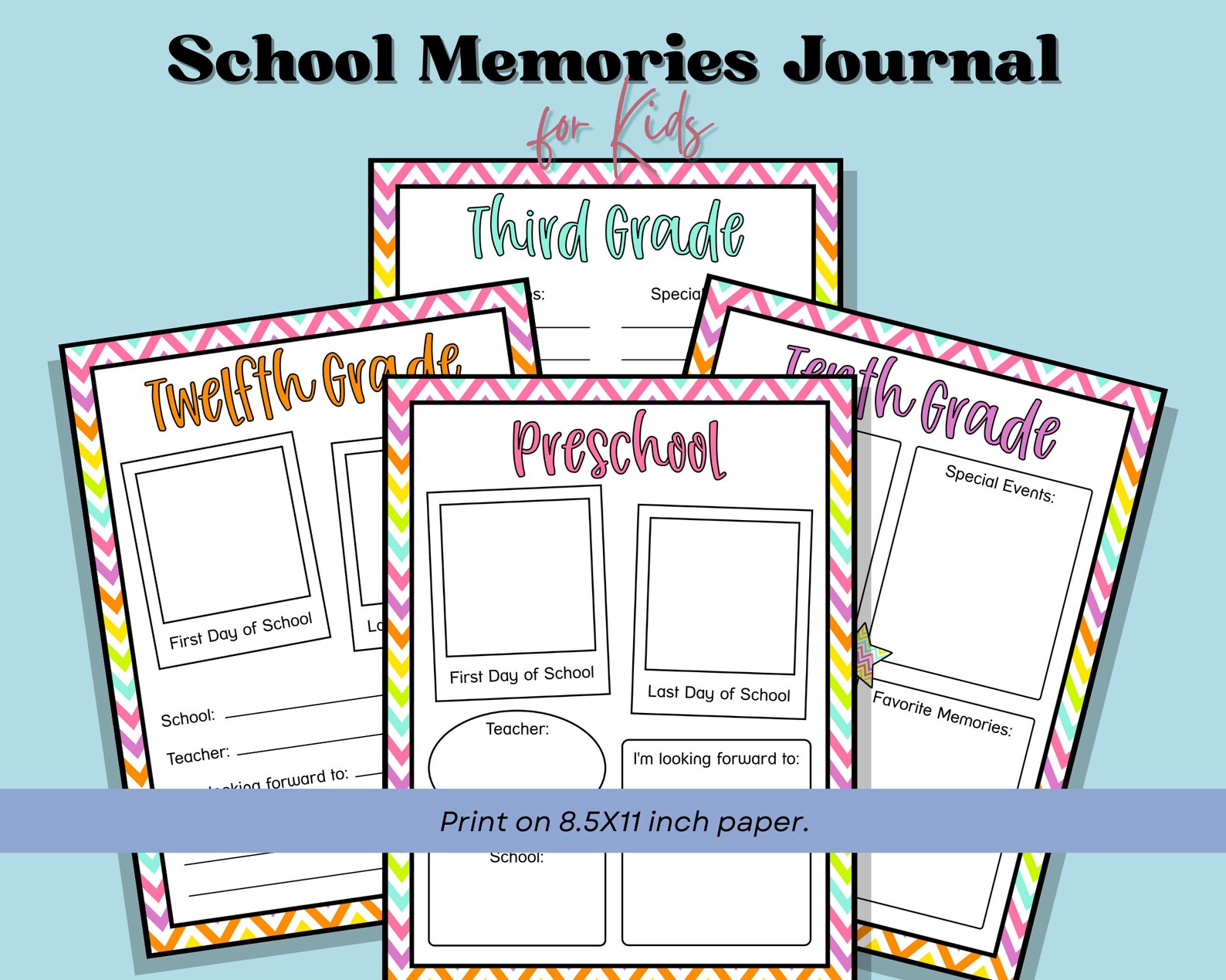 School Memories Journal, Bright Colors, Instant Download - Etsy