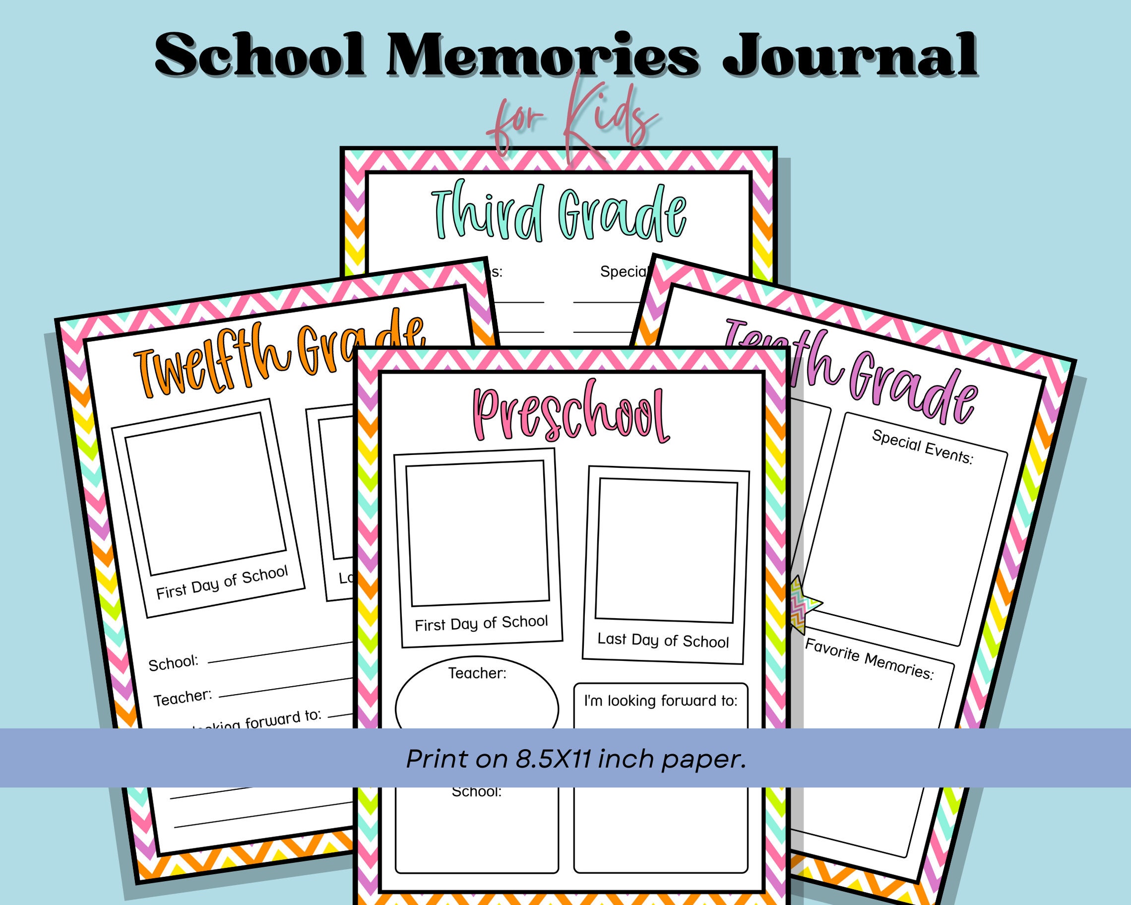 School Memories Journal, Bright Colors, Instant Download - Etsy