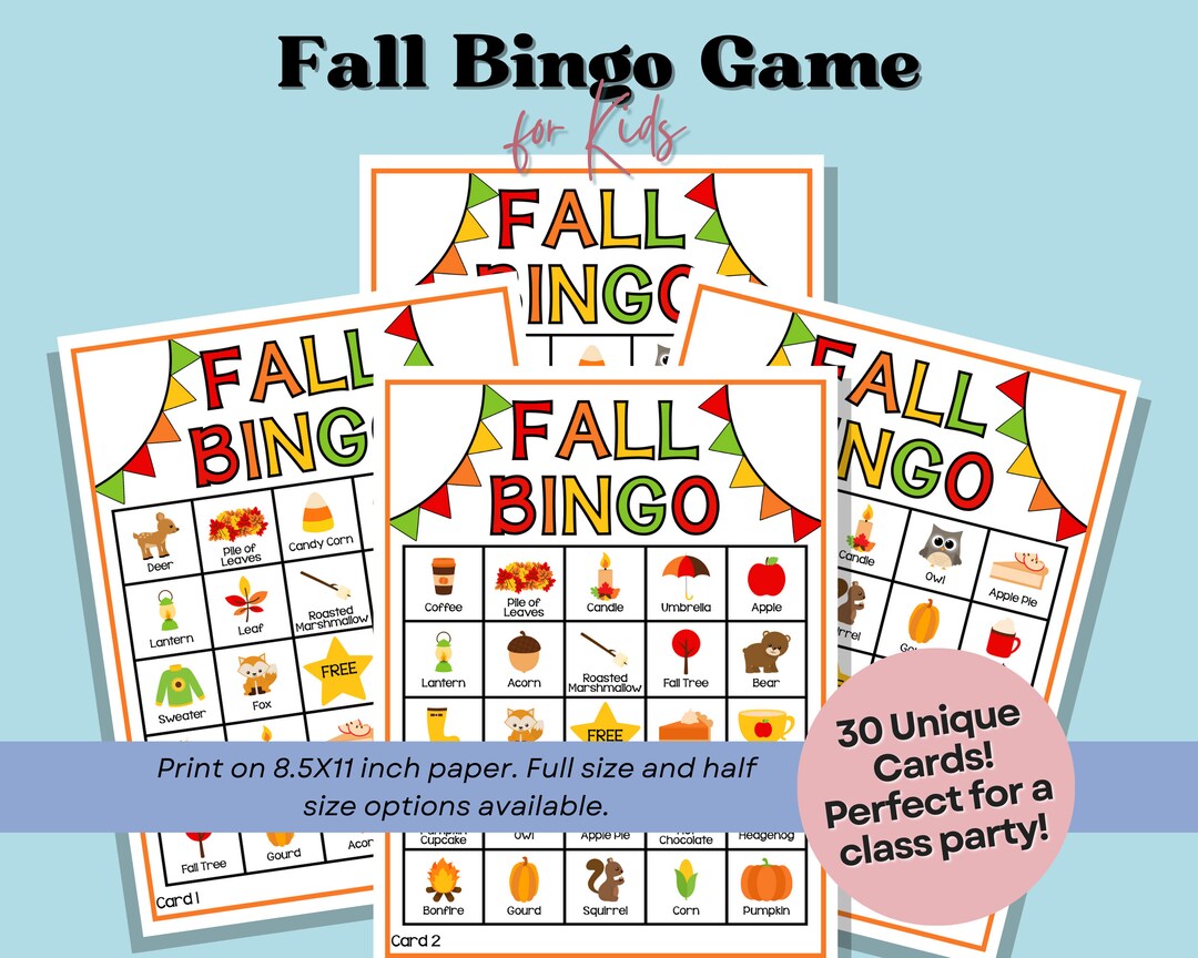 Fall Bingo for Kids Fall Classroom Party Activity Instant - Etsy
