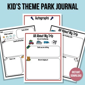 Kid's Theme Park Vacation Journal, Florida Vacation, Instant Download ...