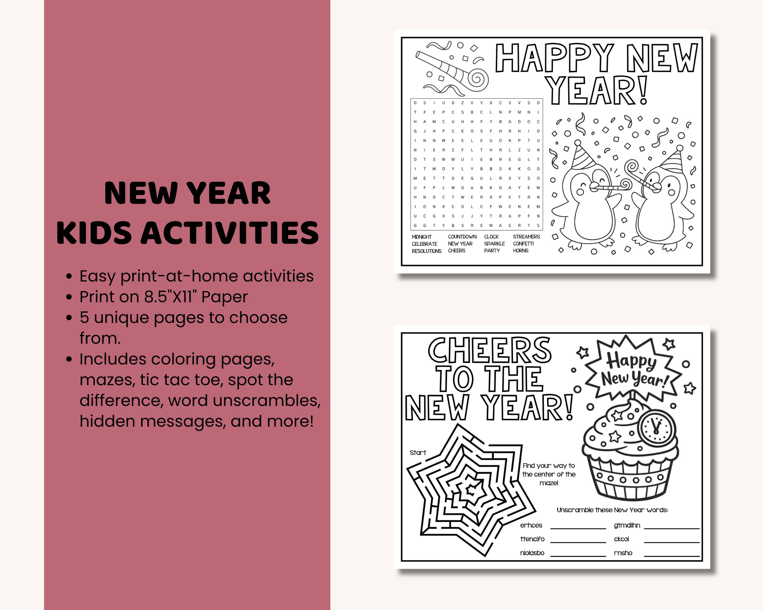 New Year Coloring and Activity Pages, Instant Download - Etsy