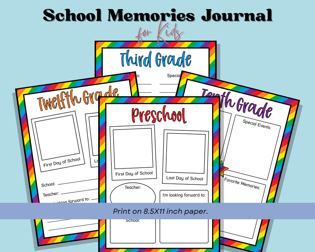 School Memories Journal, Rainbow Colors, Instant Download - Etsy