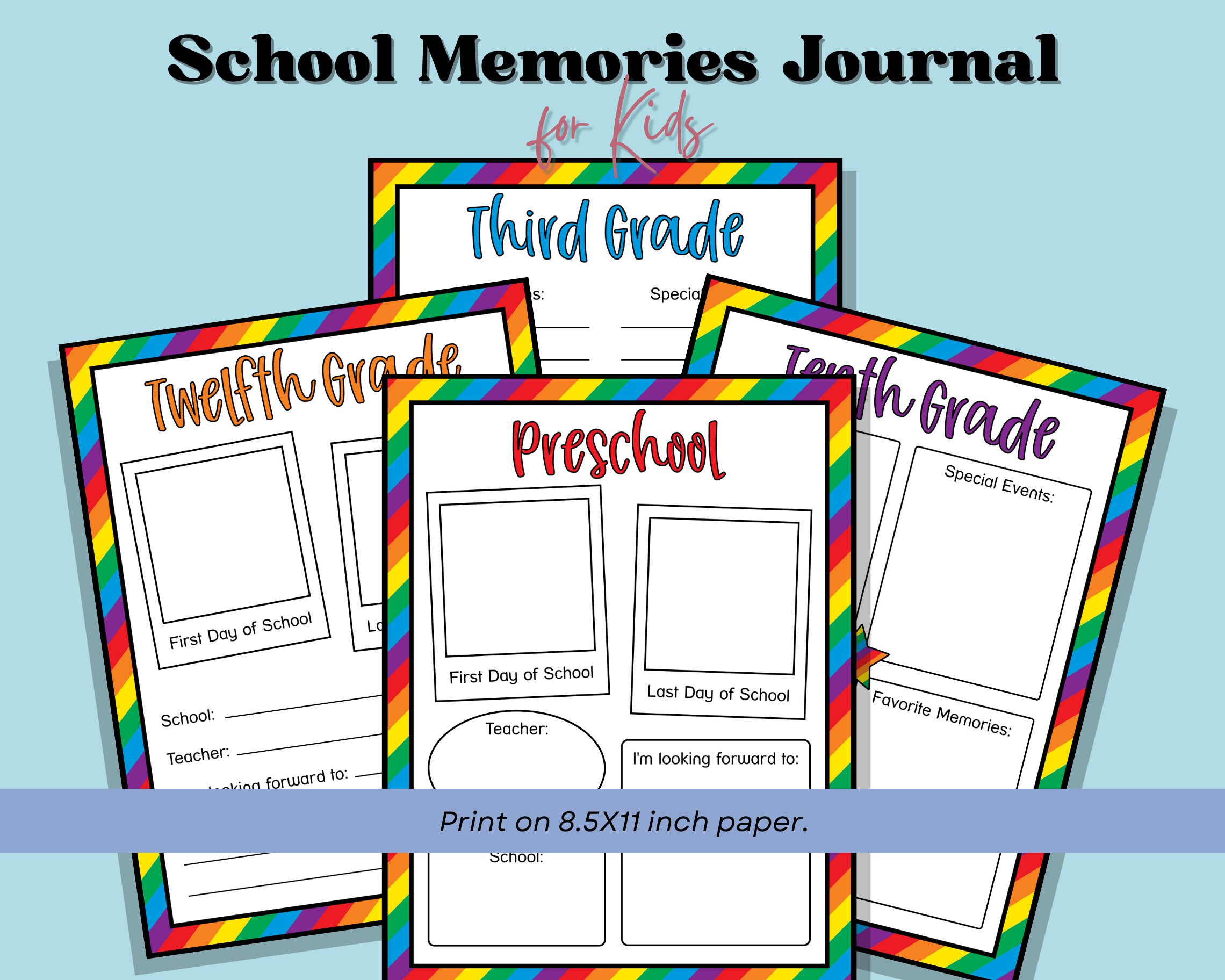 School Memories Journal, Rainbow Colors, Instant Download - Etsy