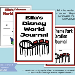 Kid's Theme Park Vacation Journal, Florida Vacation, Instant Download ...