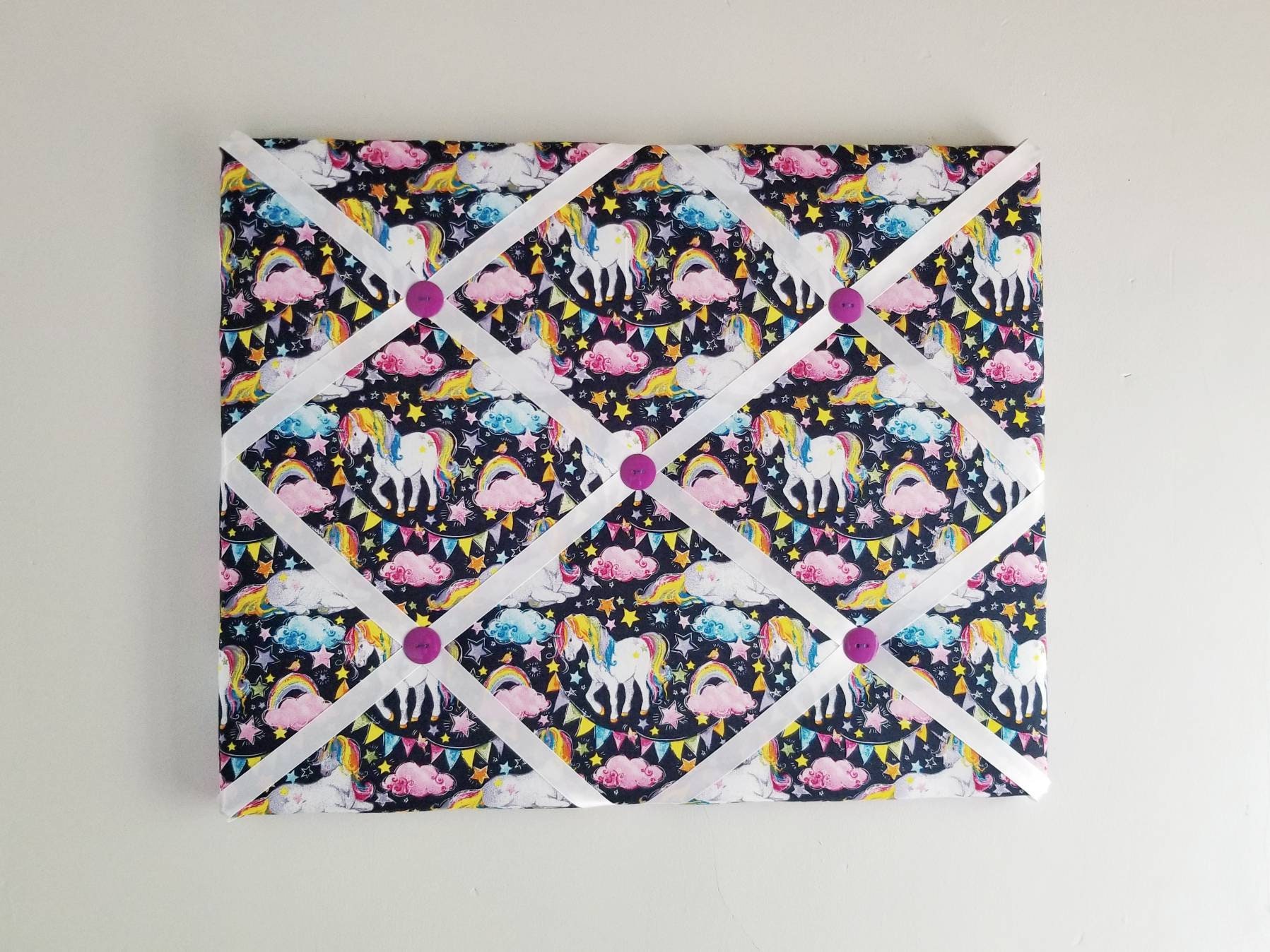Rainbow Vision Board - Unicorn Fabric Ribbon Board - Navy French Memo ...