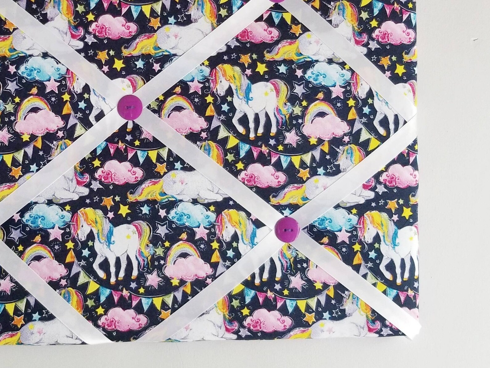 Rainbow Vision Board - Unicorn Fabric Ribbon Board - Navy French Memo ...
