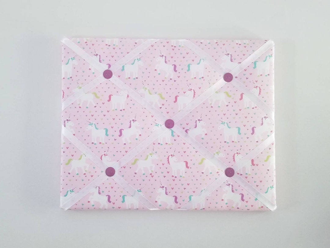 Unicorn Memory Board Light Pink Pin Board Hearts Fabric Ribbon Board ...