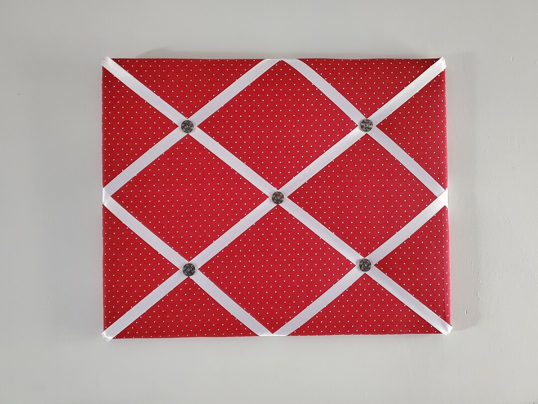 Red French Memo Board - White Fabric Ribbon Board - Tiny Polka Dot ...