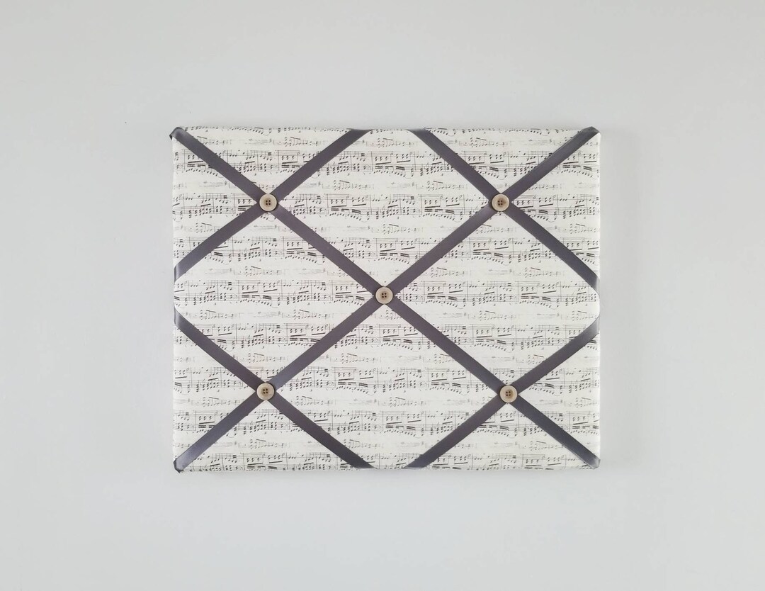 Music Notes Memory Board - Vintage Pin Board - Cream Fabric Ribbon ...