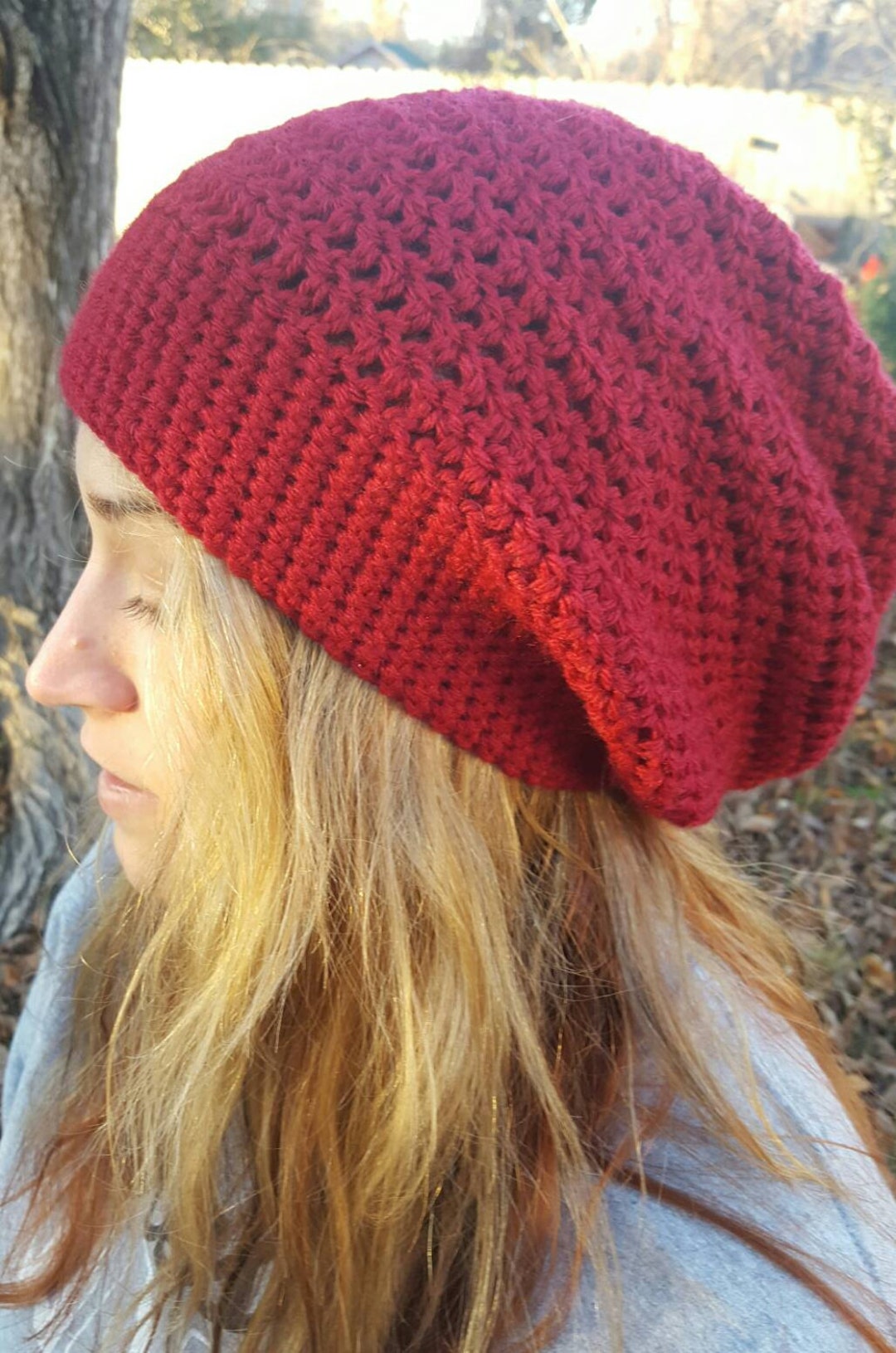 Red Slouchy Beanie Hat - Red Women's Hat - Red Crochet Winter Hat - Red ...