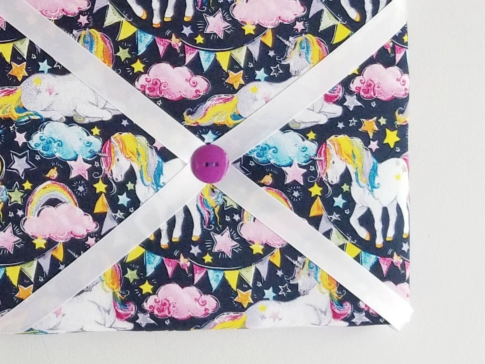 Rainbow Vision Board - Unicorn Fabric Ribbon Board - Navy French Memo ...