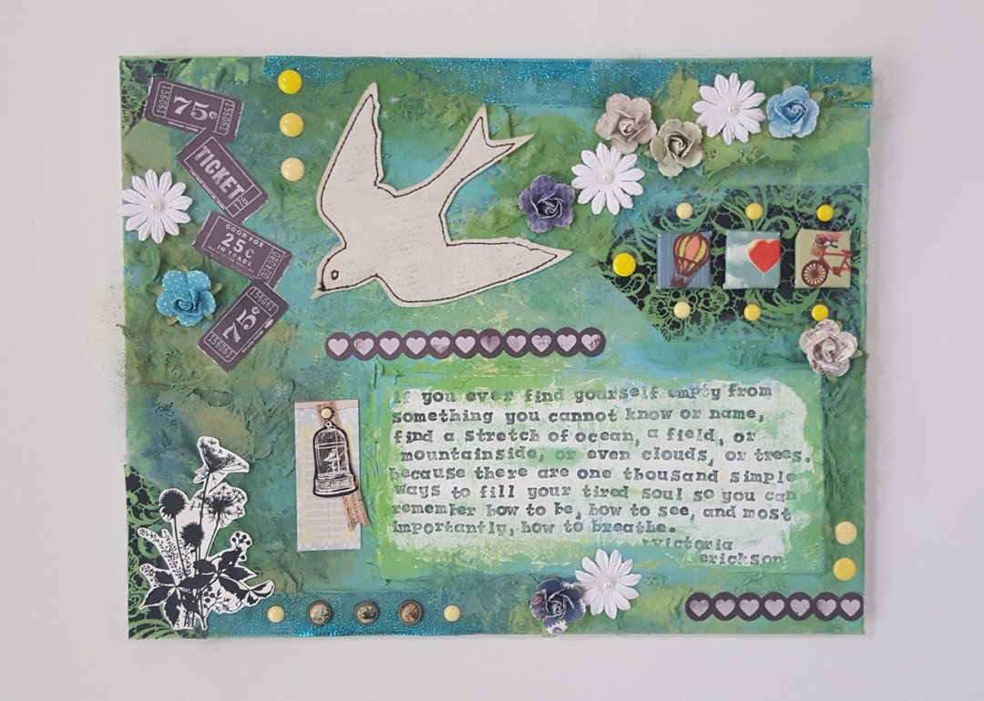 How to Breathe Collage - Mixed Media Art - Altered Art Collage - Green ...