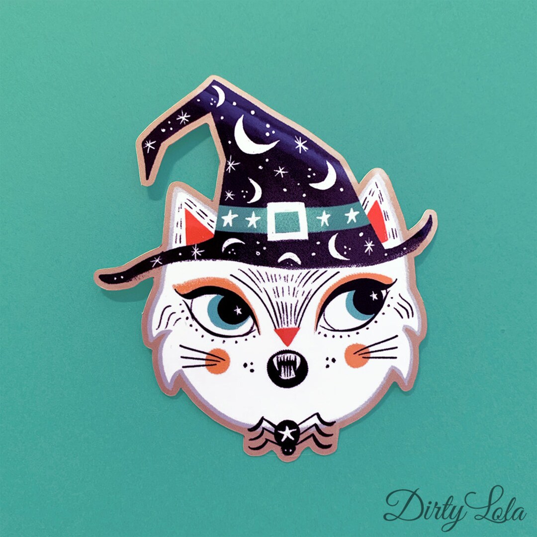 Witch Sticker- Halloween Cat- Spooky Cat - Artist Sticker - Dirty Lola ...