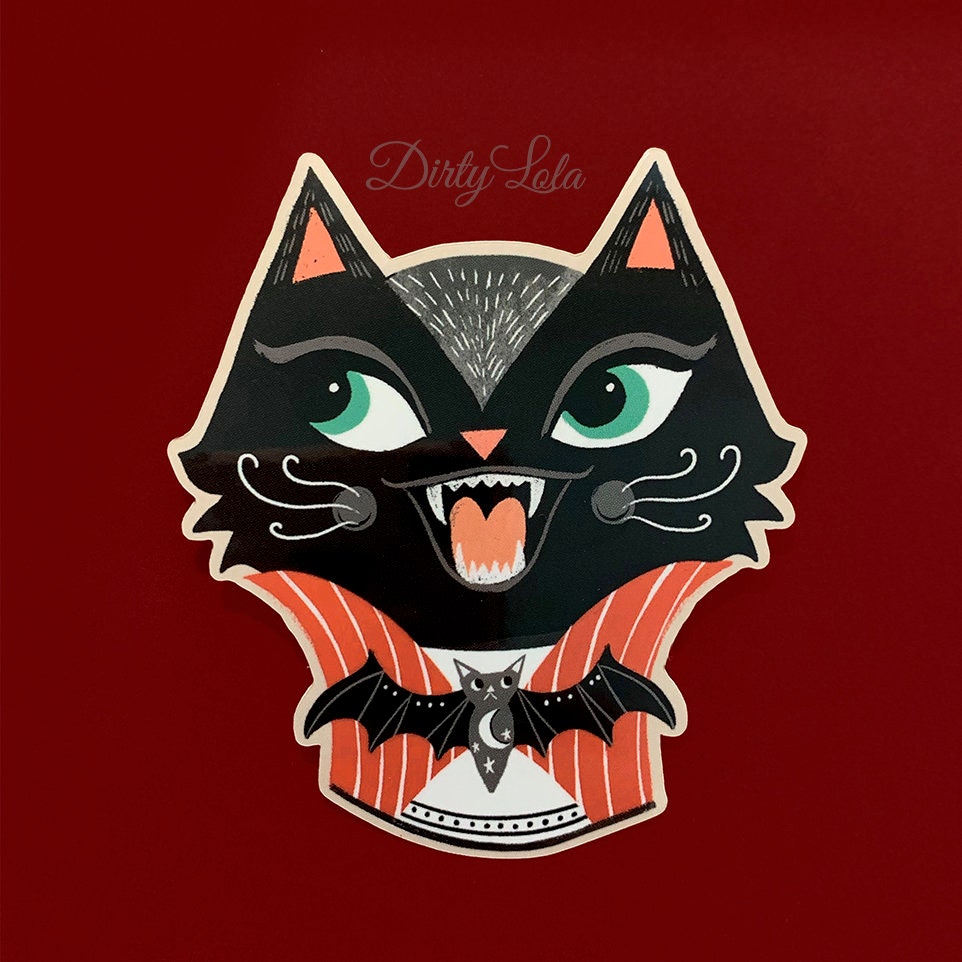 Vampire Cat Sticker Halloween Cat Spooky Cat Artist | Etsy