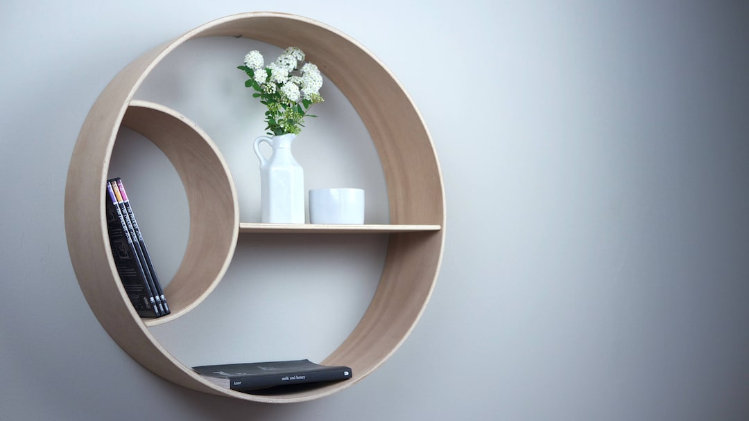 Large Round Wooden Shelf|artistic Wall Decor|floating Wall Interior ...