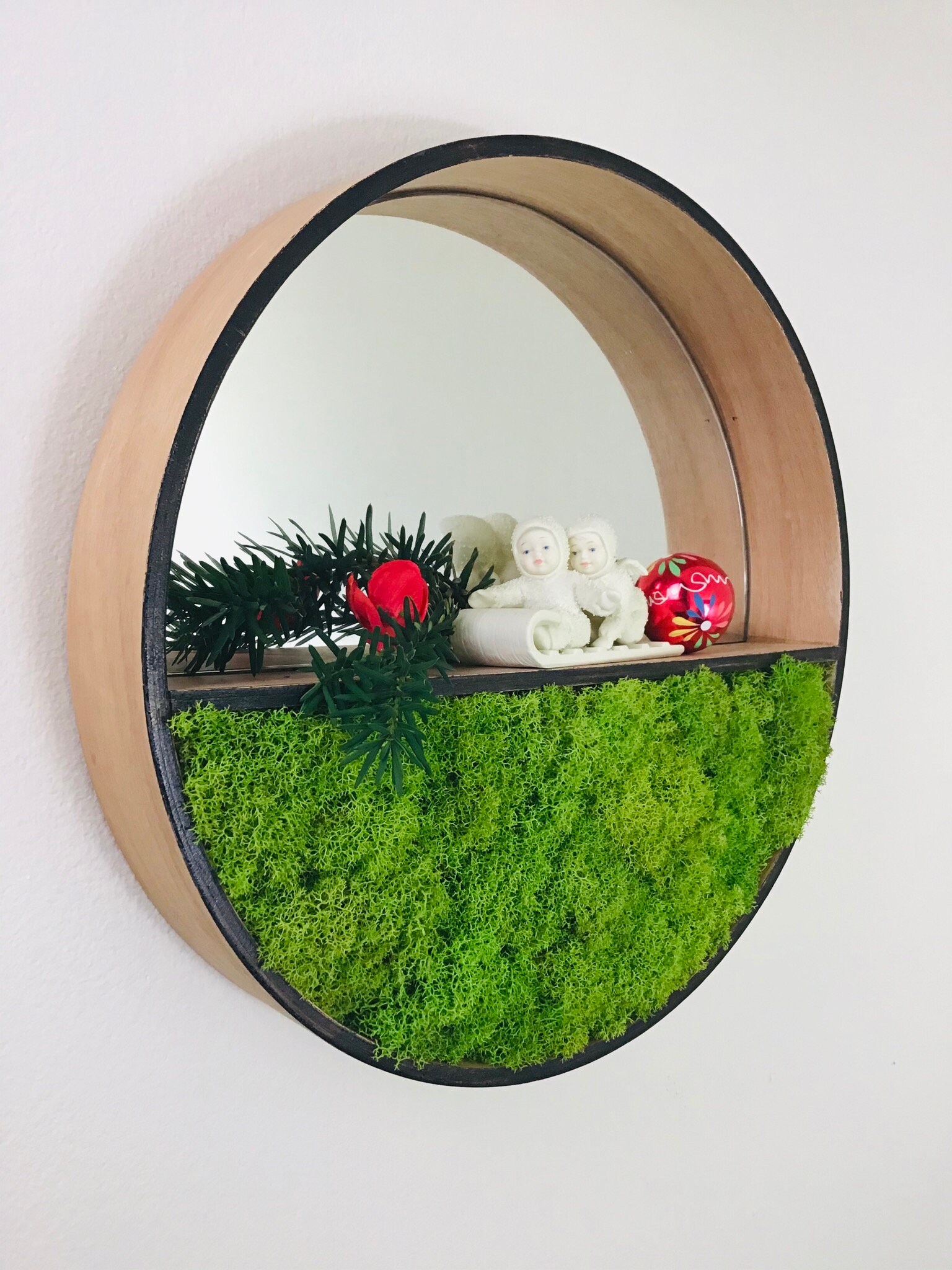 Unique Round Floating Mirror With Live Mosscustom Wall Shelf | Etsy