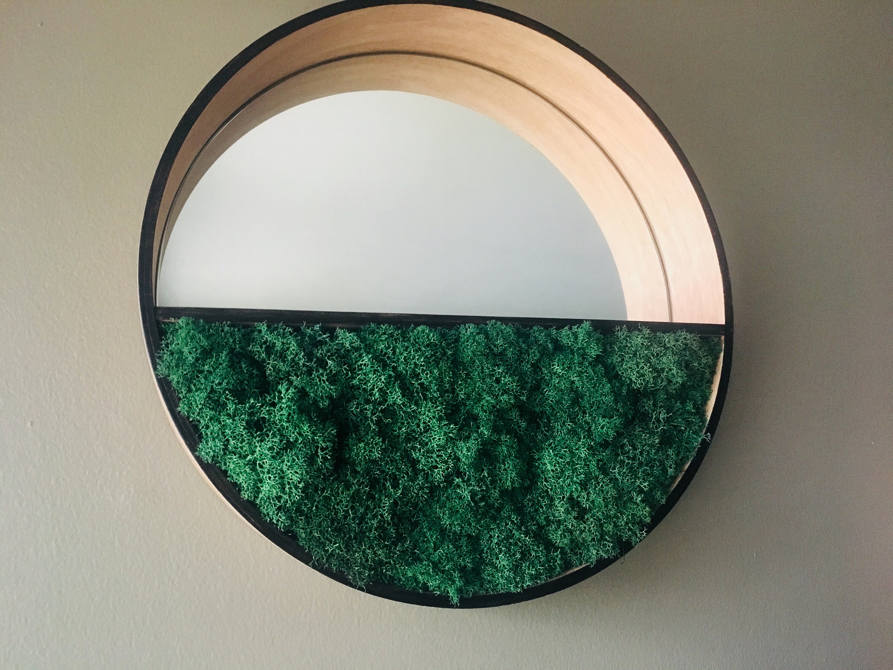 Unique Round Floating Mirror With Live Mosscustom Wall Shelf | Etsy