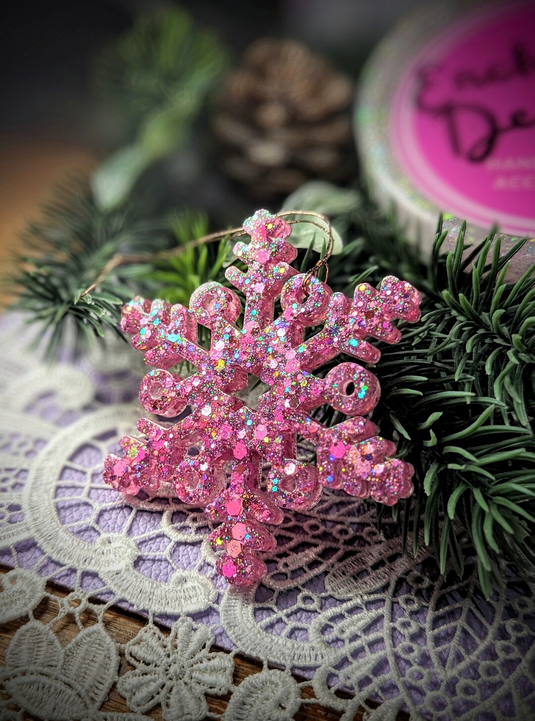 Pink Glitter Snowflake Christmas Tree Ornament - Etsy
