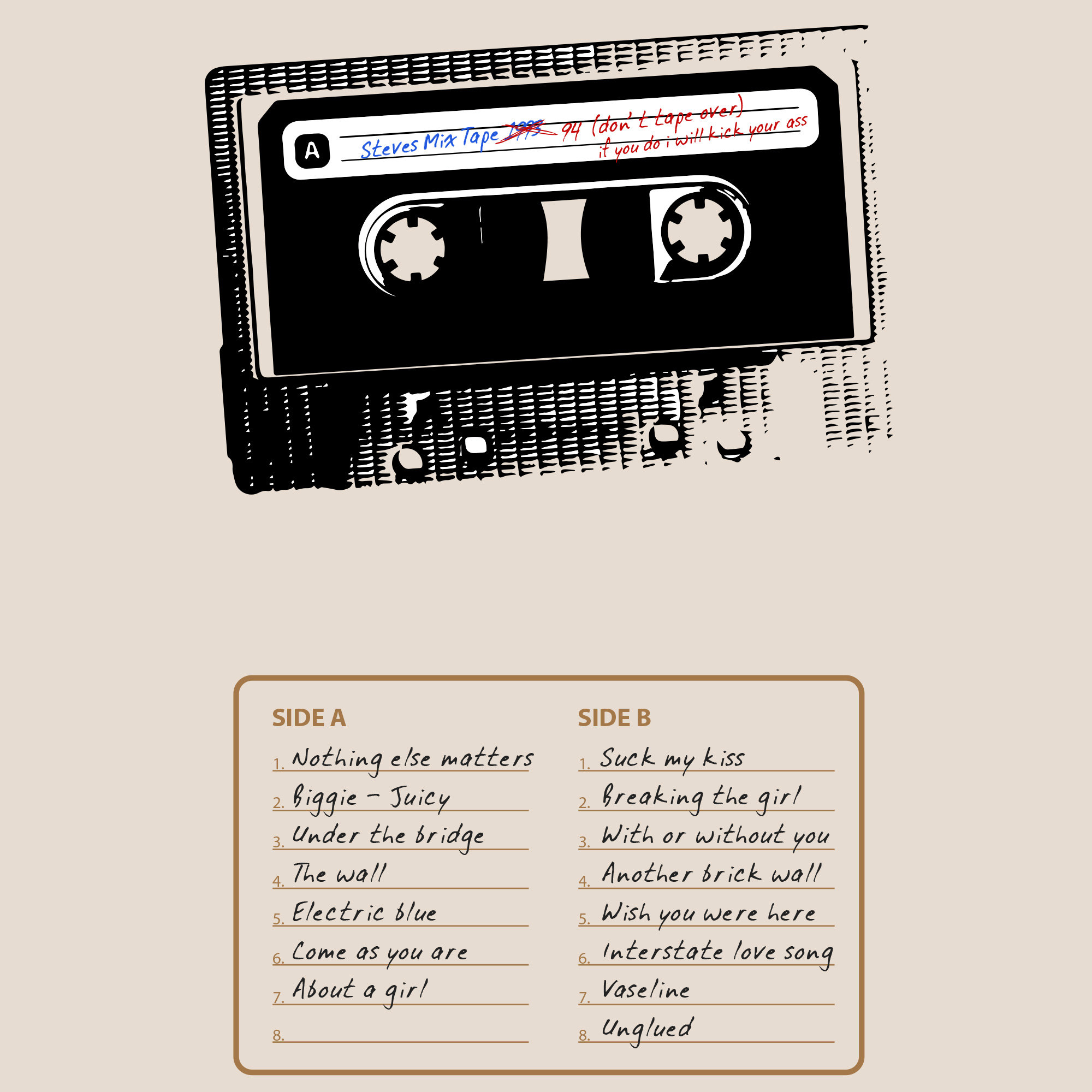 Personalised Cassette Mix Tape Printable PDF Custom Retro Music Poster ...