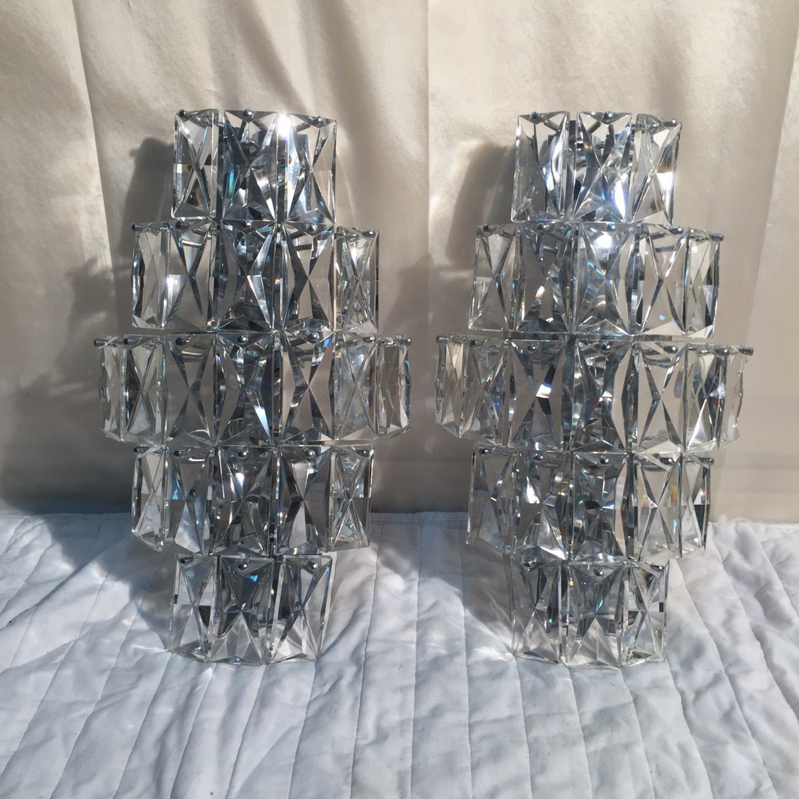 Set of Two Large Crystal Glass Sconces by Kinkeldey - Etsy
