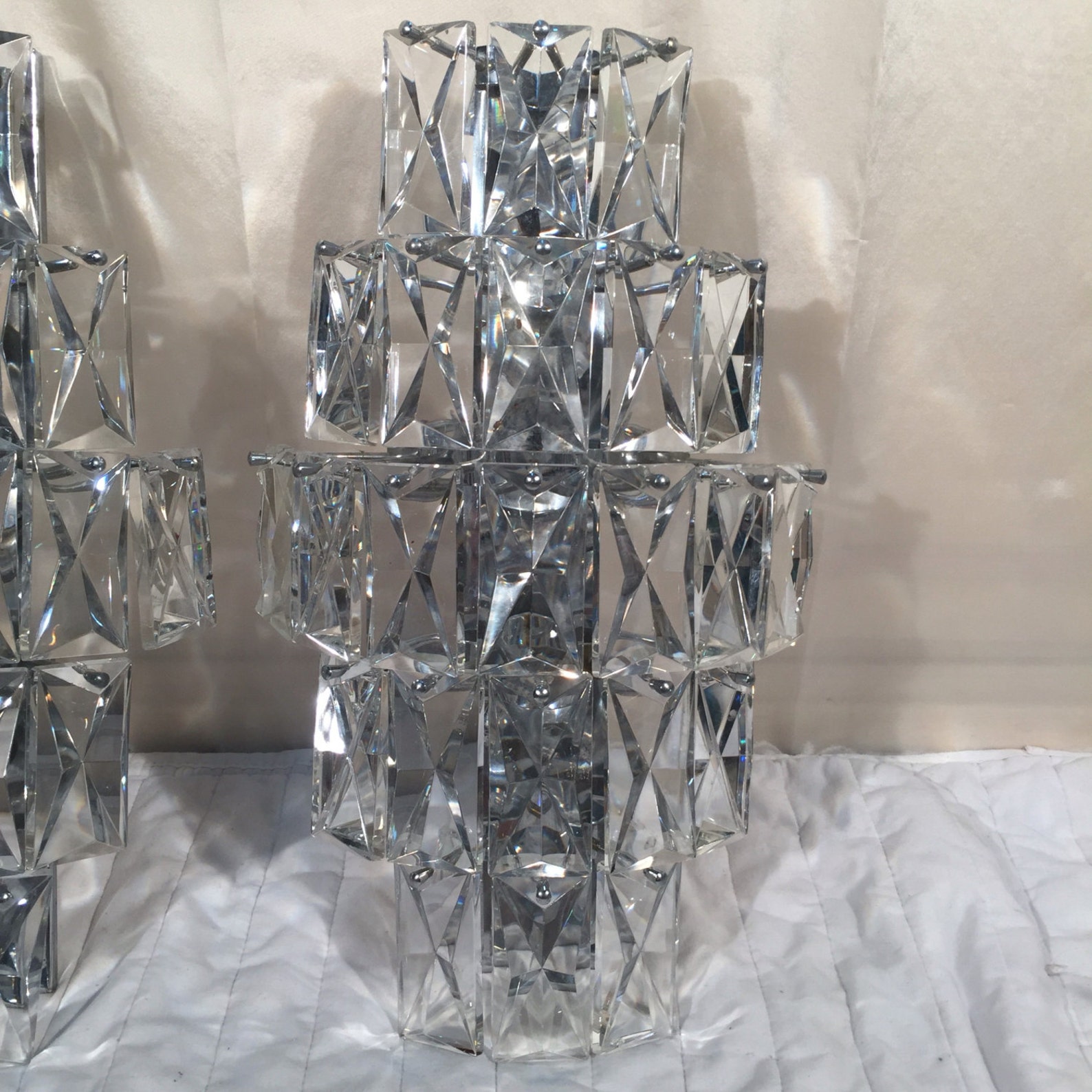 Set of Two Large Crystal Glass Sconces by Kinkeldey - Etsy